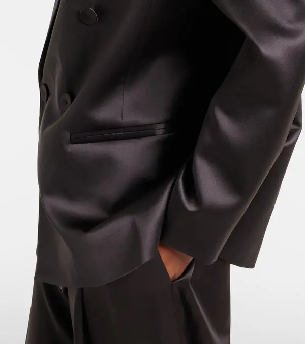 THE SEI Double-breasted Silk Satin Blazer