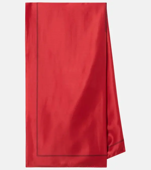Saint Laurent Cassandre Printed Silk Charmeuse Scarf - Red