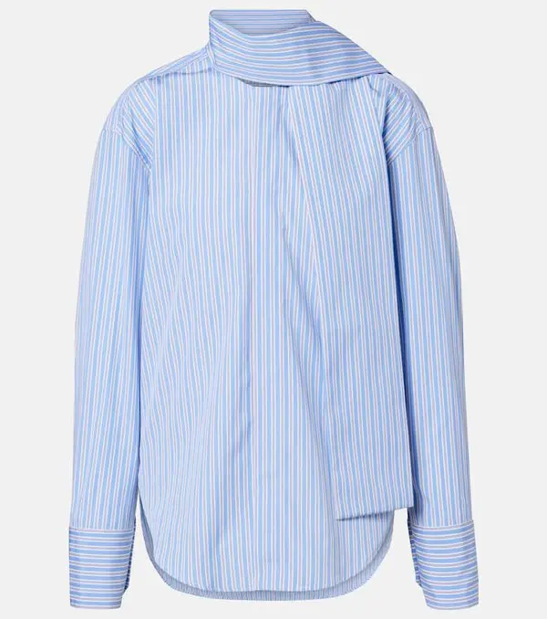 Plan C Striped Cotton Shirt With Scarf Detail
