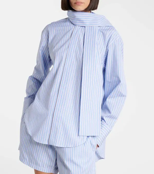 Plan C Striped Cotton Shirt With Scarf Detail
