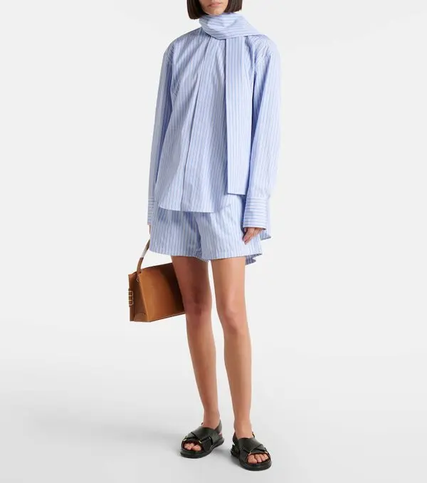 Plan C Striped Cotton Shirt With Scarf Detail