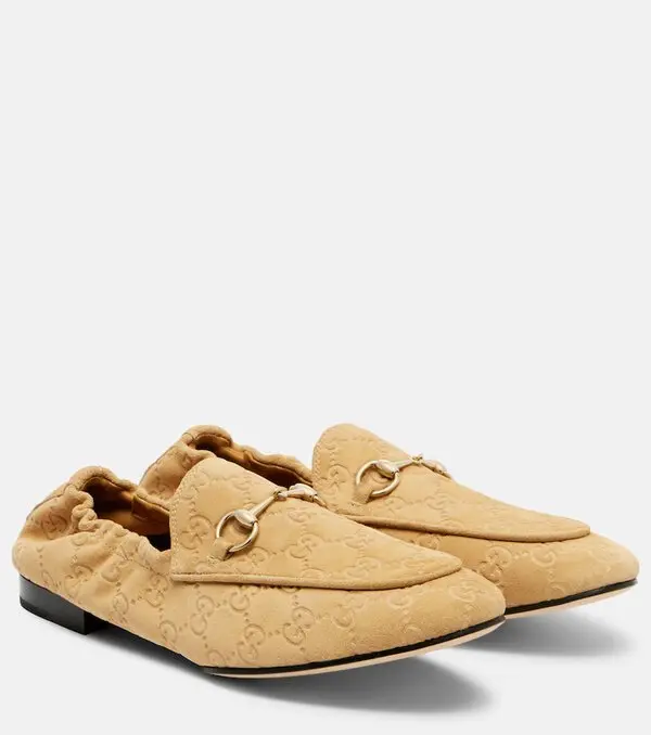 Gucci Horsebit Gg Suede Loafers - Beige