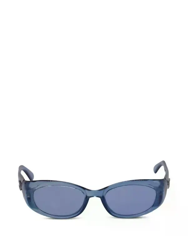 Gucci Logo-plaque Oval-frame Sunglasses - Blue