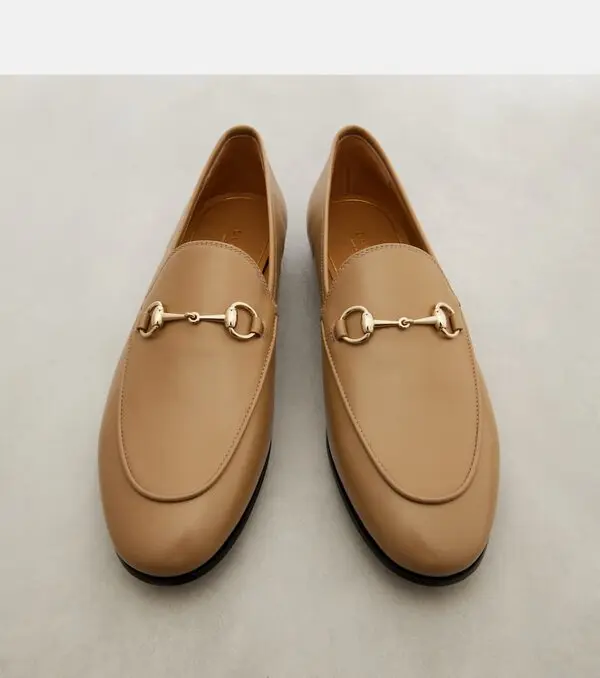 Gucci Jordaan Horsebit Leather Loafers - Beige