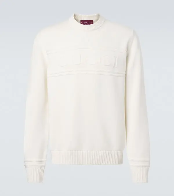 Gucci Logo Cotton And Wool Crewneck Sweater - White