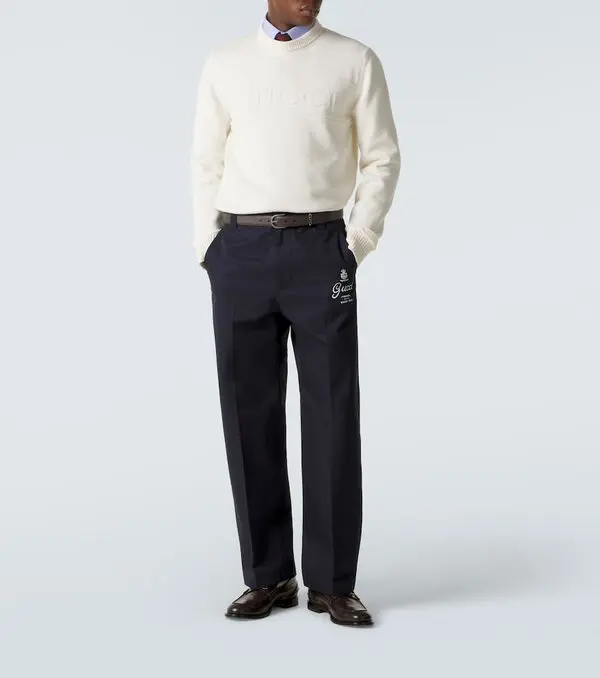 Gucci Logo Cotton And Wool Crewneck Sweater - White