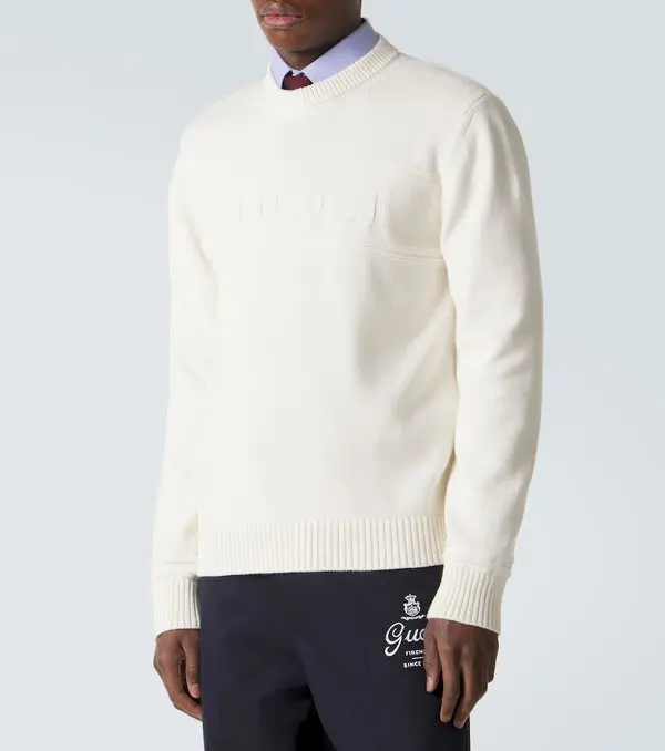 Gucci Logo Cotton And Wool Crewneck Sweater - White