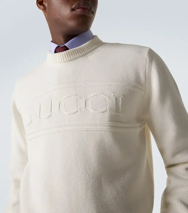 Gucci Logo Cotton And Wool Crewneck Sweater - White