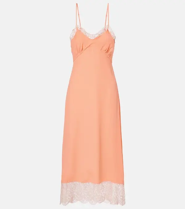 Simone Rocha Lace-trimmed Crêpe De Chine Slip Dress - Orange