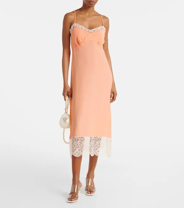 Simone Rocha Lace-trimmed Crêpe De Chine Slip Dress - Orange