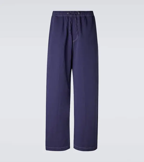 Studio Nicholson Cotton And Linen Wide-leg Pants - Blue
