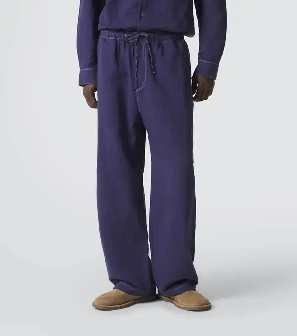 Studio Nicholson Cotton And Linen Wide-leg Pants - Blue