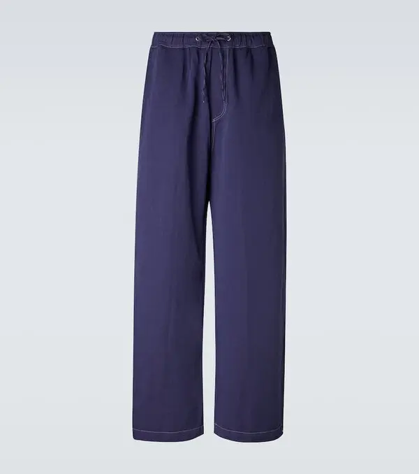Studio Nicholson Cotton And Linen Wide-leg Pants - Blue