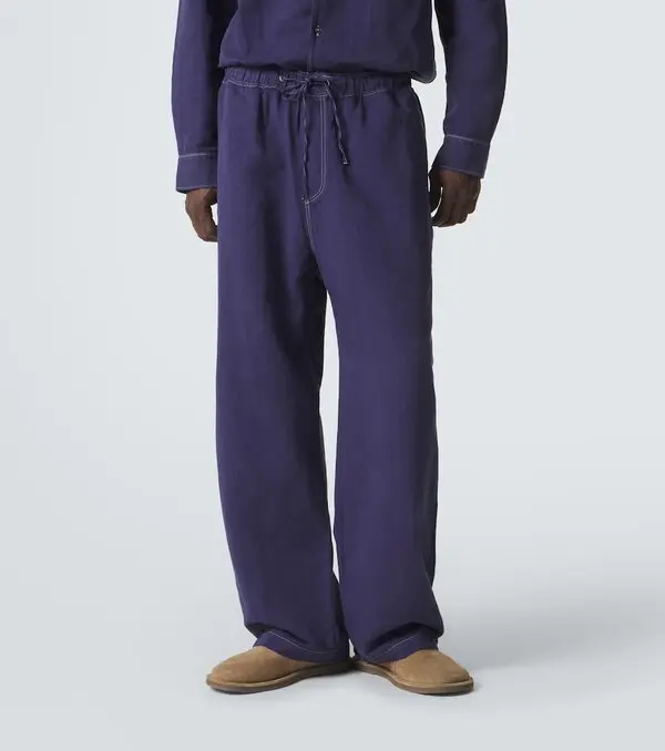 Studio Nicholson Cotton And Linen Wide-leg Pants - Blue