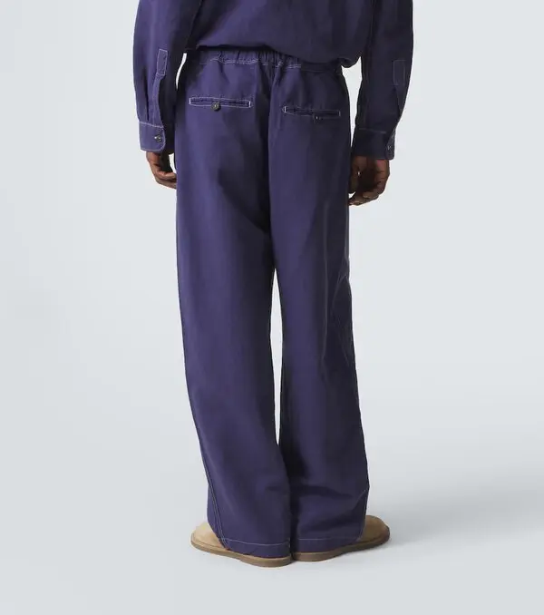 Studio Nicholson Cotton And Linen Wide-leg Pants - Blue