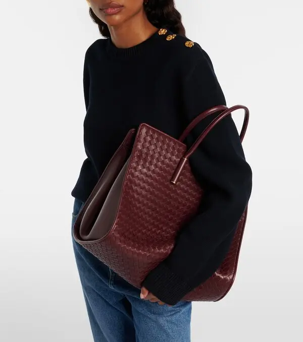 Bottega Veneta Medium Leather Tote Bag - Burgundy