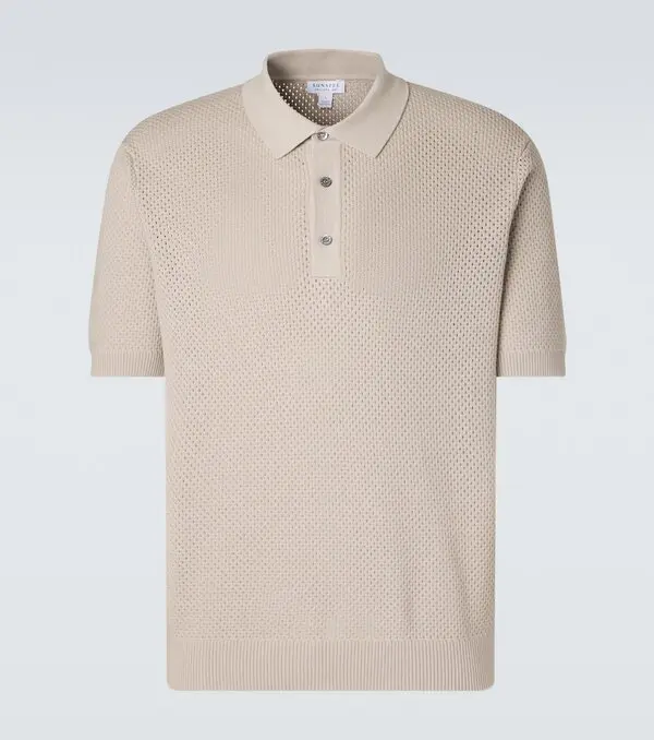 Sunspel Knitted Cotton Polo Shirt - Beige