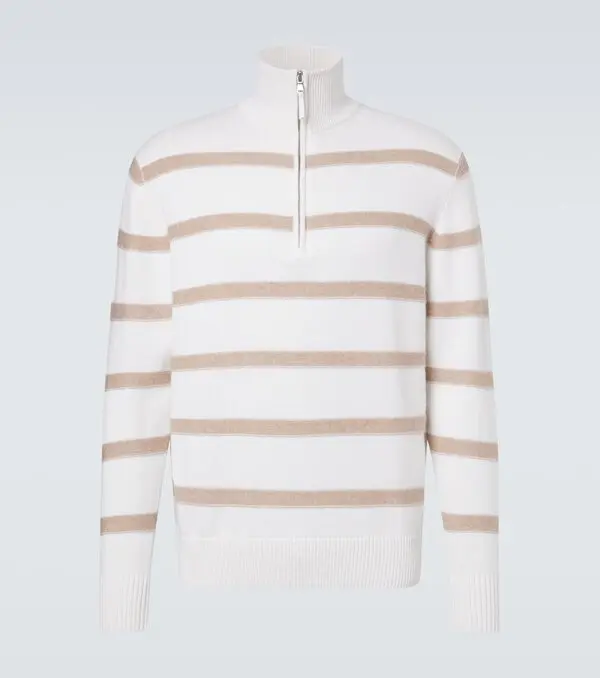 ALLUDE Striped Cotton And Cashmere Sweater - White