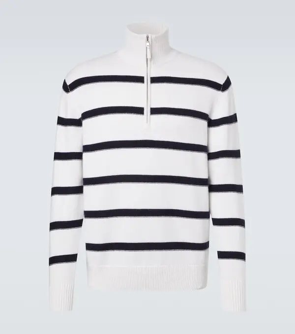 ALLUDE Striped Cotton And Cashmere Sweater - White
