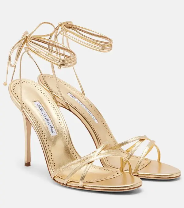 Manolo Blahnik Leva 105 Metallic Leather Sandals - Gold