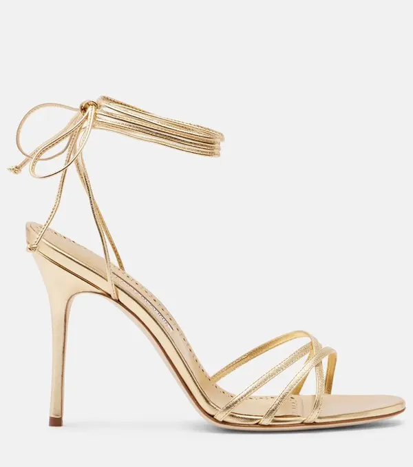 Manolo Blahnik Leva 105 Metallic Leather Sandals - Gold