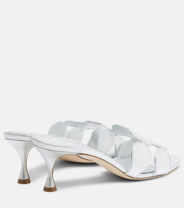 Manolo Blahnik Haribalmu 50 Metallic Leather Mules - Silver