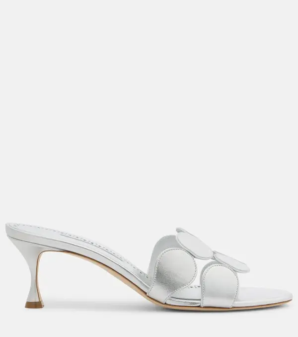 Manolo Blahnik Haribalmu 50 Metallic Leather Mules - Silver
