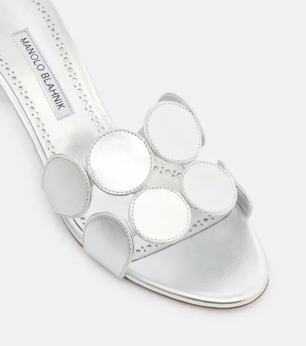 Manolo Blahnik Haribalmu 50 Metallic Leather Mules - Silver