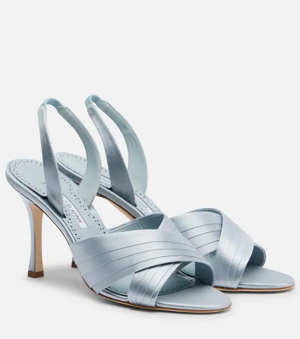 Manolo Blahnik Viera 90 Satin Slingback Sandals - Blue