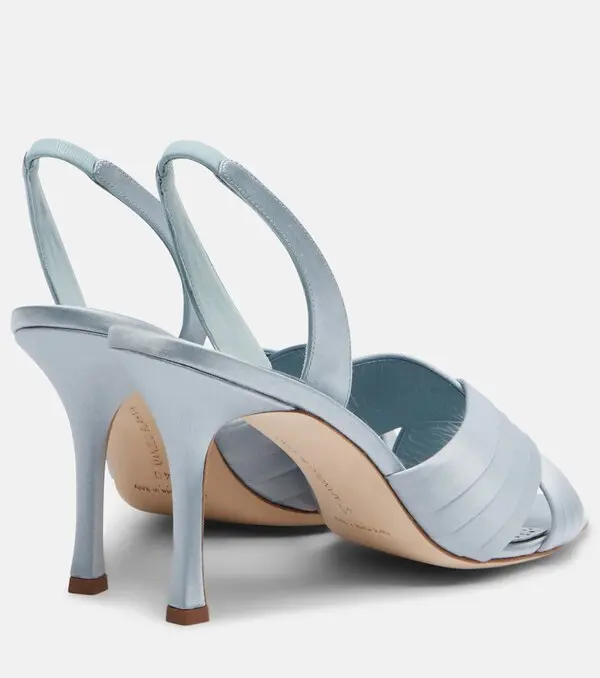 Manolo Blahnik Viera 90 Satin Slingback Sandals - Blue