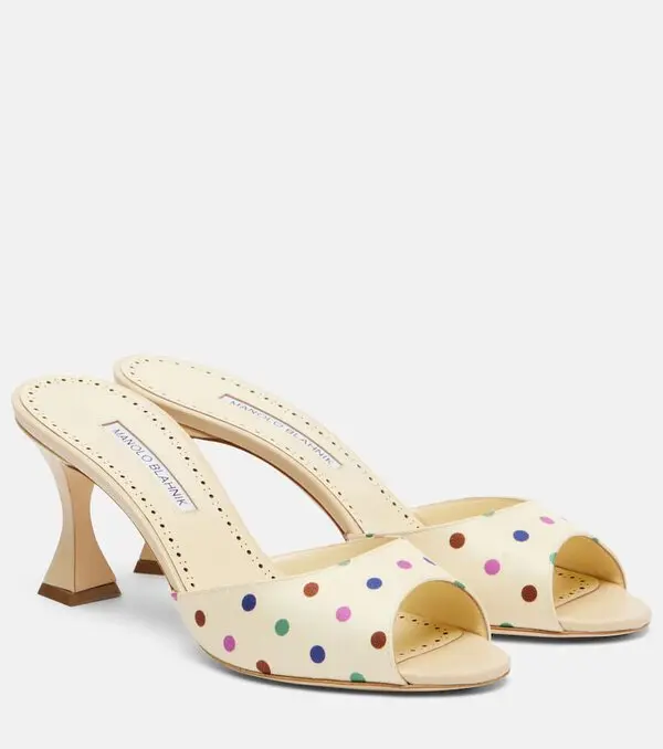 Manolo Blahnik Jadaron Polka-dot Twill Mules - Beige