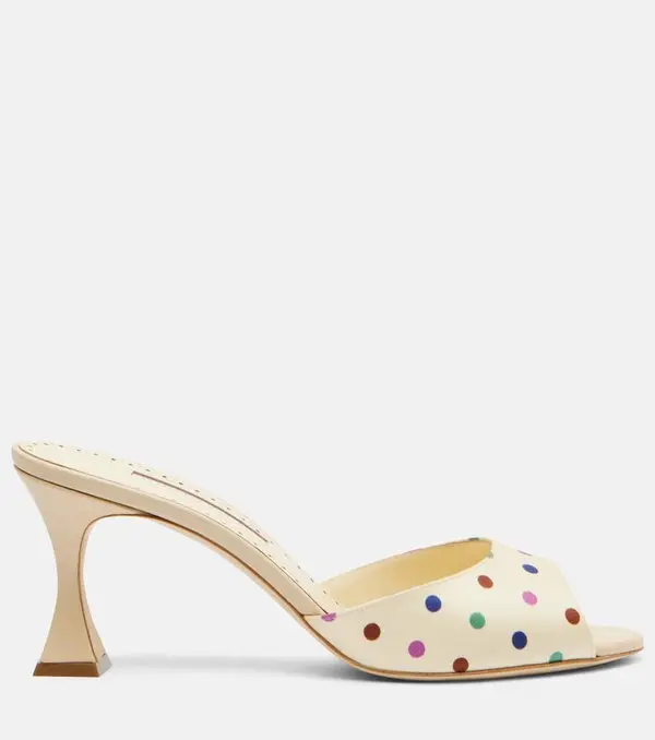 Manolo Blahnik Jadaron Polka-dot Twill Mules - Beige