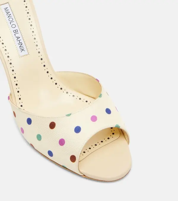 Manolo Blahnik Jadaron Polka-dot Twill Mules - Beige