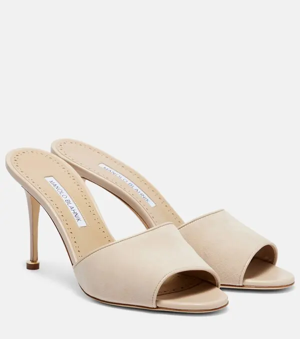 Manolo Blahnik Larache 90 Suede Mules - Beige