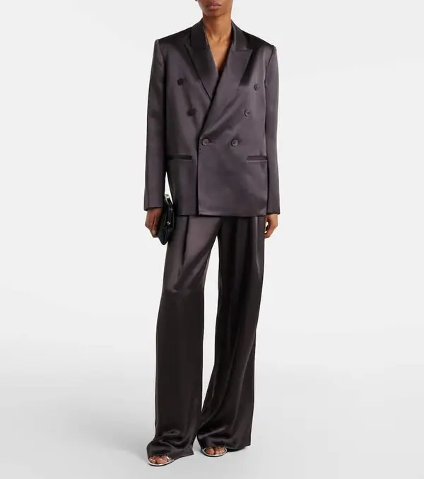 THE SEI Double-breasted Silk Satin Blazer