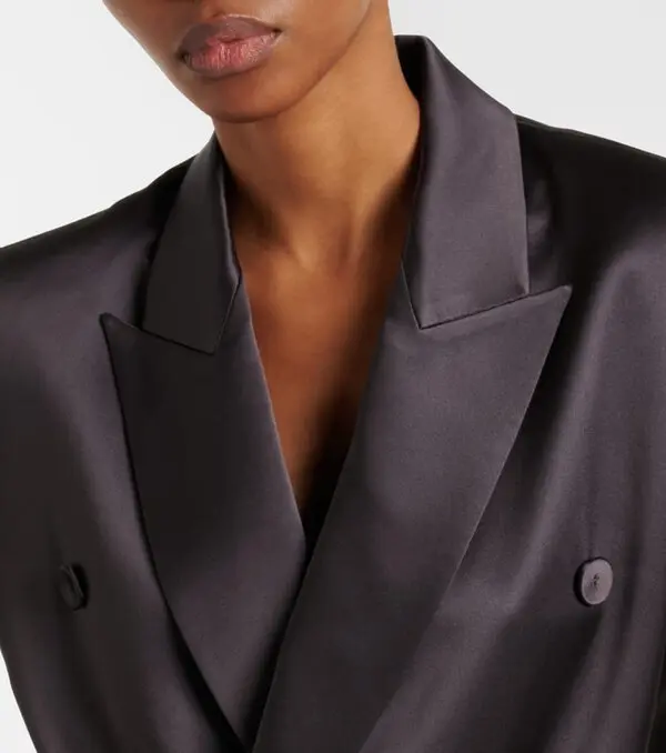THE SEI Double-breasted Silk Satin Blazer