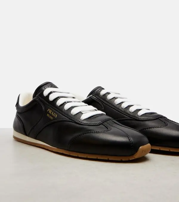 Prada Leather Lace-up Sneakers - Black