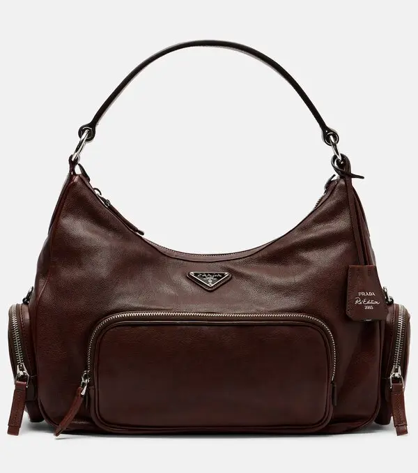 Prada Medium Leather Shoulder Bag - Brown