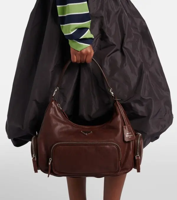 Prada Medium Leather Shoulder Bag - Brown