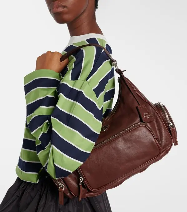Prada Medium Leather Shoulder Bag - Brown