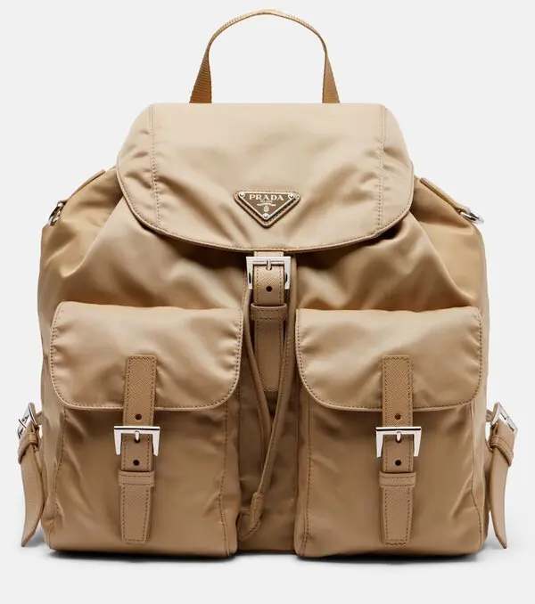 Prada Re-nylon Leather-trimmed Backpack - Beige