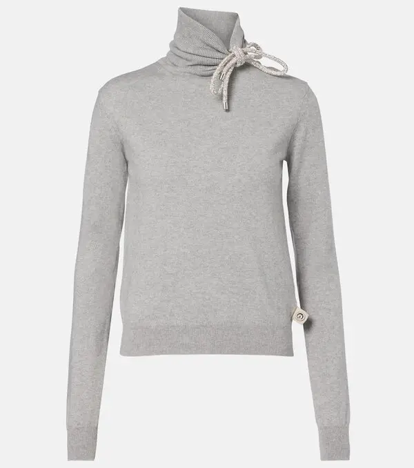 AREA Embellished Cotton And Cashmere Turtleneck Sweater - Grey