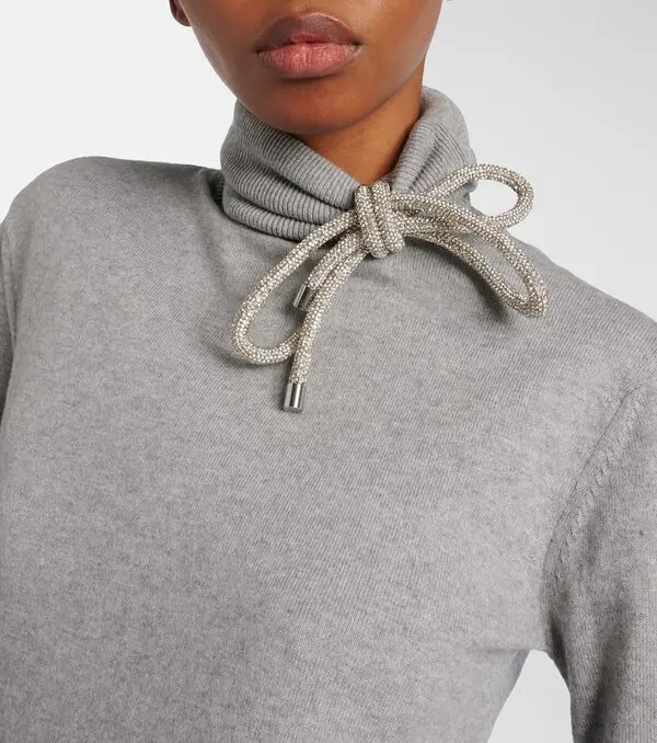 AREA Embellished Cotton And Cashmere Turtleneck Sweater - Grey