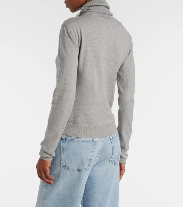 AREA Embellished Cotton And Cashmere Turtleneck Sweater - Grey