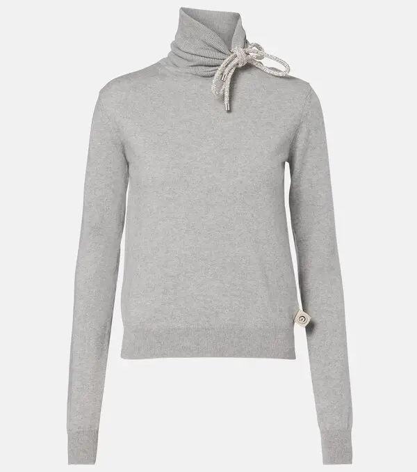 AREA Embellished Cotton And Cashmere Turtleneck Sweater - Grey