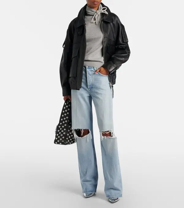 AREA Embellished Cotton And Cashmere Turtleneck Sweater - Grey