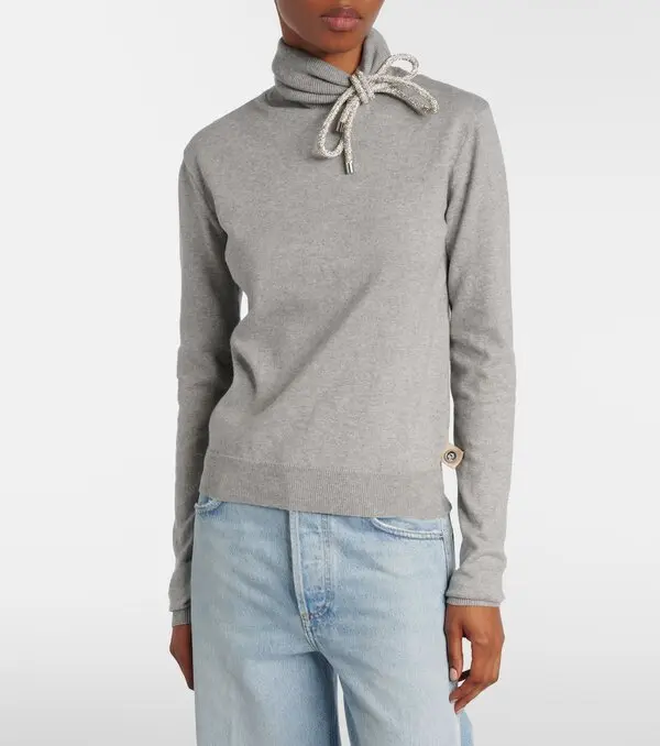 AREA Embellished Cotton And Cashmere Turtleneck Sweater - Grey