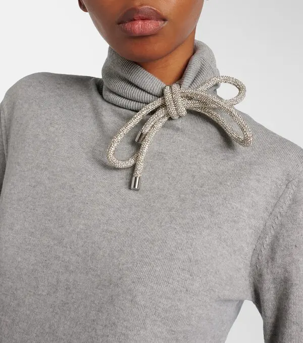 AREA Embellished Cotton And Cashmere Turtleneck Sweater - Grey
