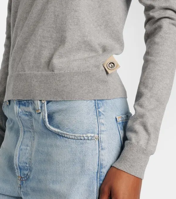 AREA Embellished Cotton And Cashmere Turtleneck Sweater - Grey