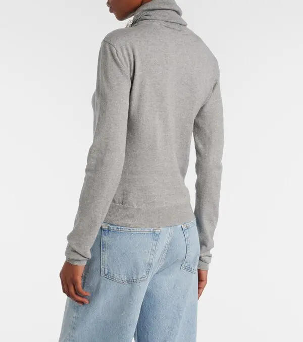 AREA Embellished Cotton And Cashmere Turtleneck Sweater - Grey